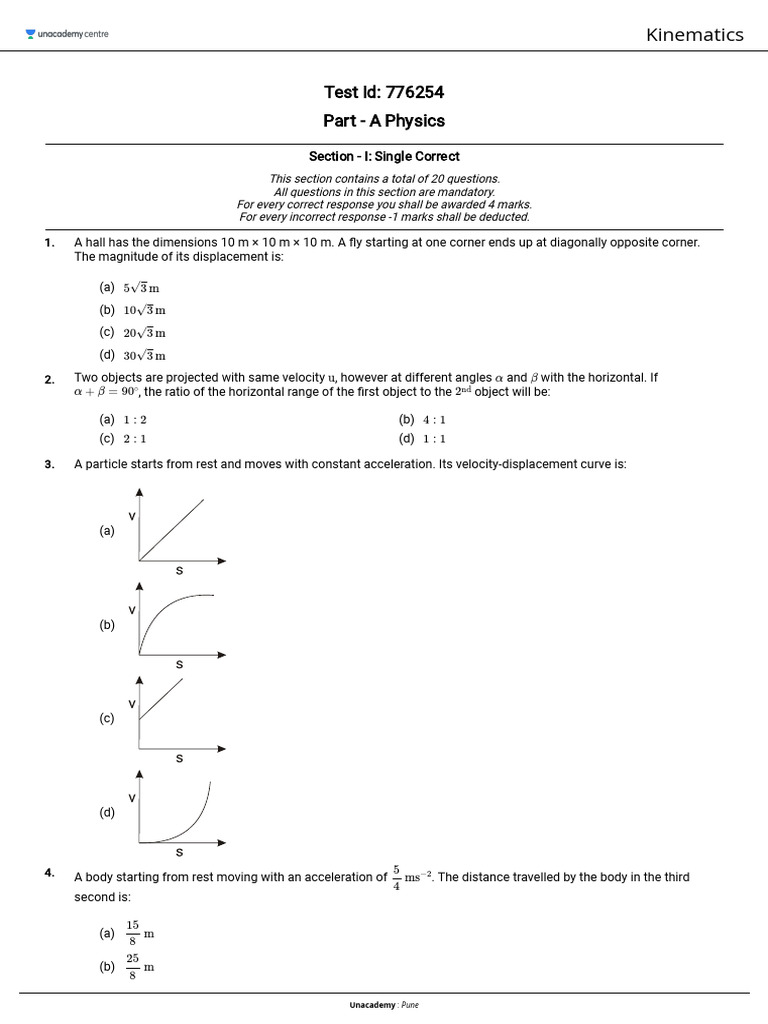 Physics Kinematics Test Questions | PDF | Acceleration | Kinematics