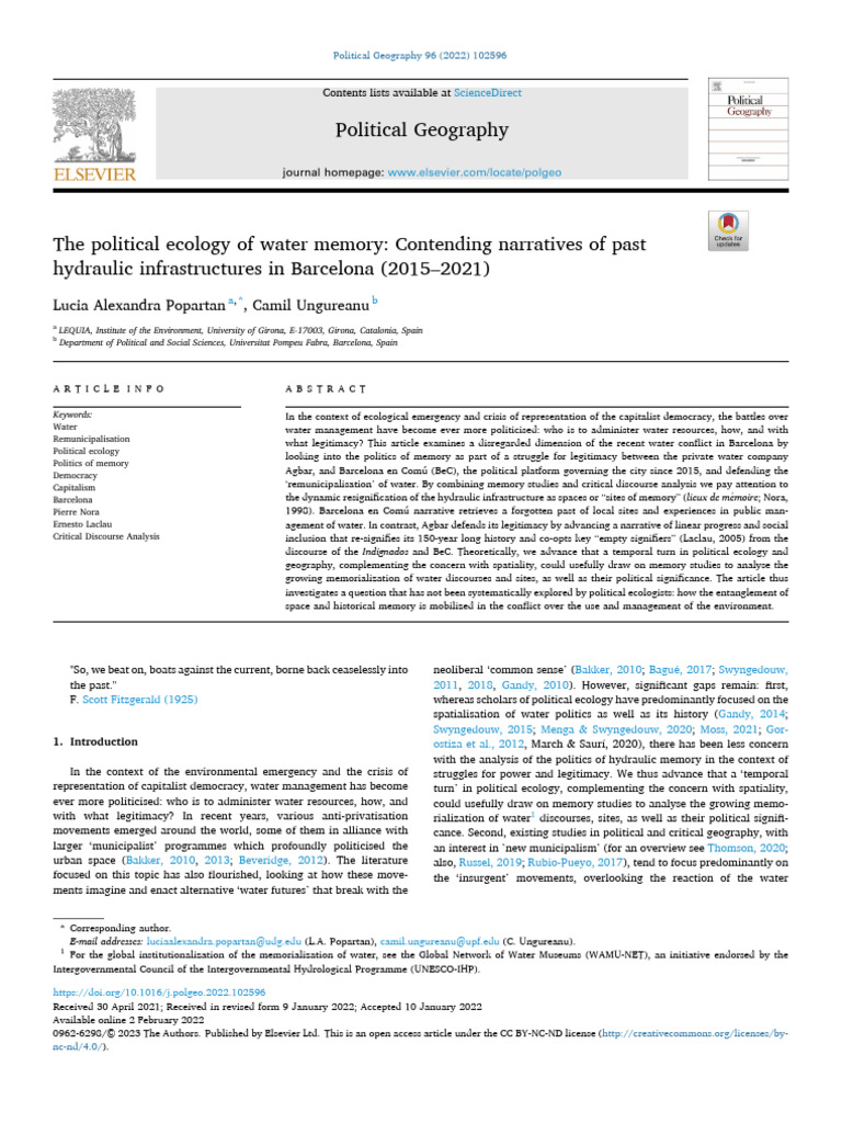 The Political Ecology of Water Memory - Contending Narratives of Past ...