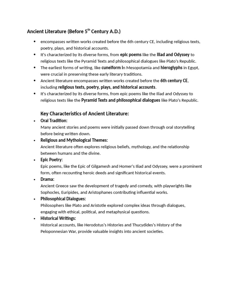 Overview of Ancient to Enlightenment Literature | PDF | Ancient Greek ...