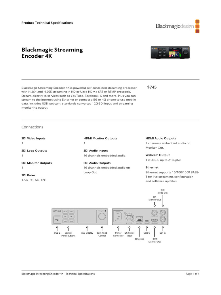 Blackmagic Streaming Encoder 4k Techspe | PDF | Hdmi | Computing