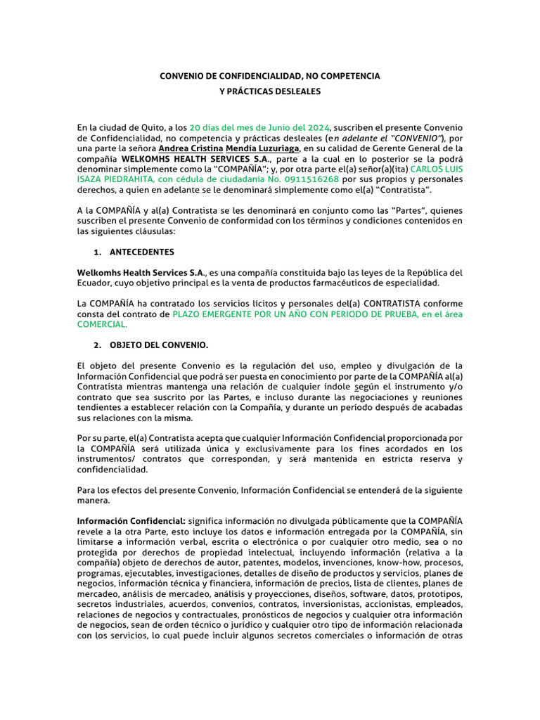 Convenio de Confidencialidad - MFP | PDF | Secreto comercial | Multa (pena)