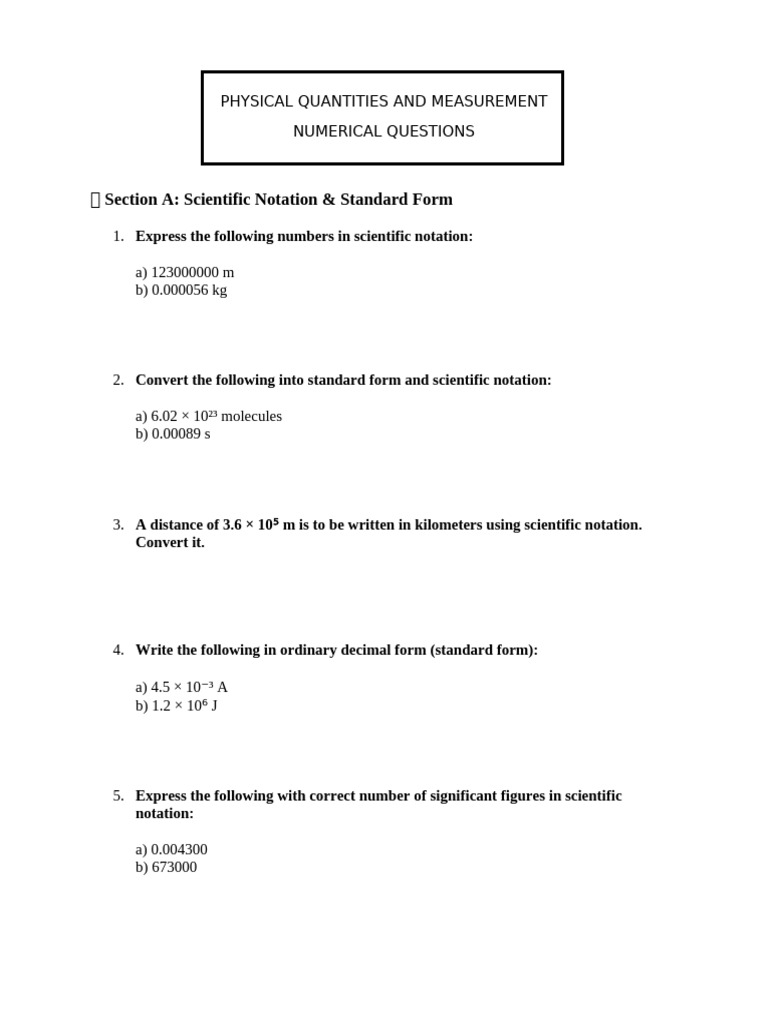 Physics Chapter 1 Numericals | PDF | Significant Figures | Physical Quantities