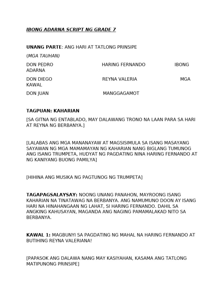 Script Adarna Grade 7 Play | PDF