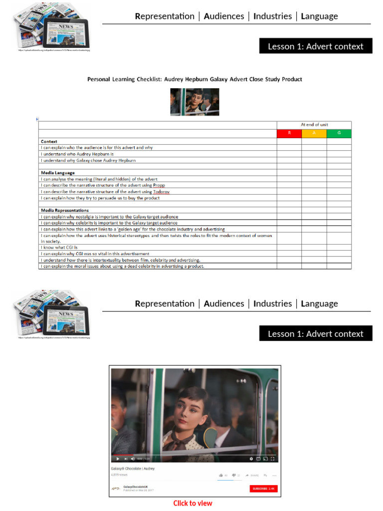 Audrey Hepburn in Galaxy Advert Analysis | PDF | Advertising | Narrative