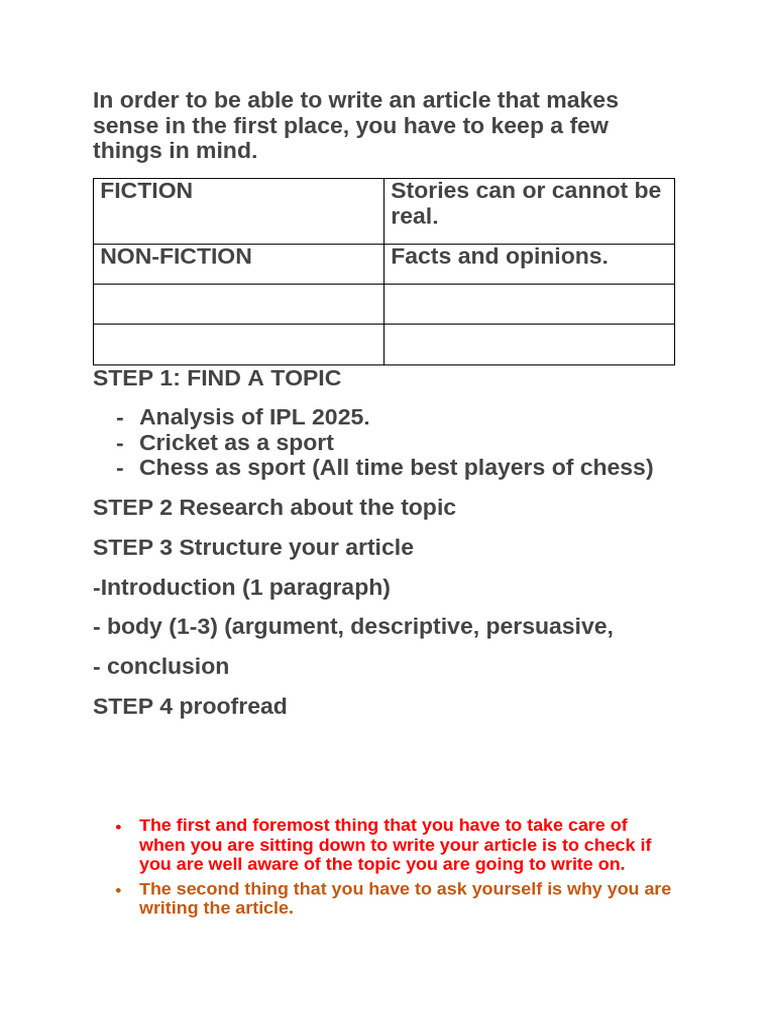 Article Writing Guide for Grade 4 | PDF