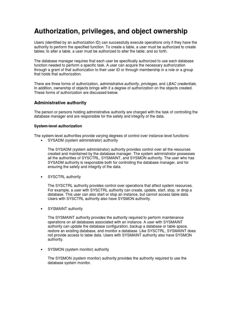 Authorization | PDF | Database Schema | Databases