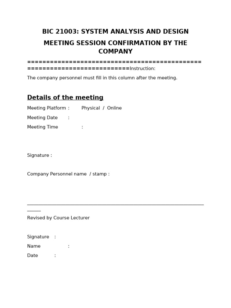 Bic 21003: System Analysis and Design Meeting Session Confirmation by ...