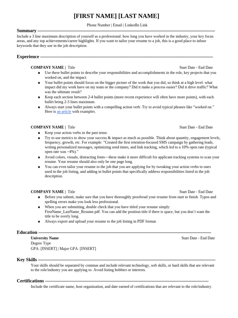 (Go To File - Make A Copy) Resume - Template PDF | PDF | Résumé