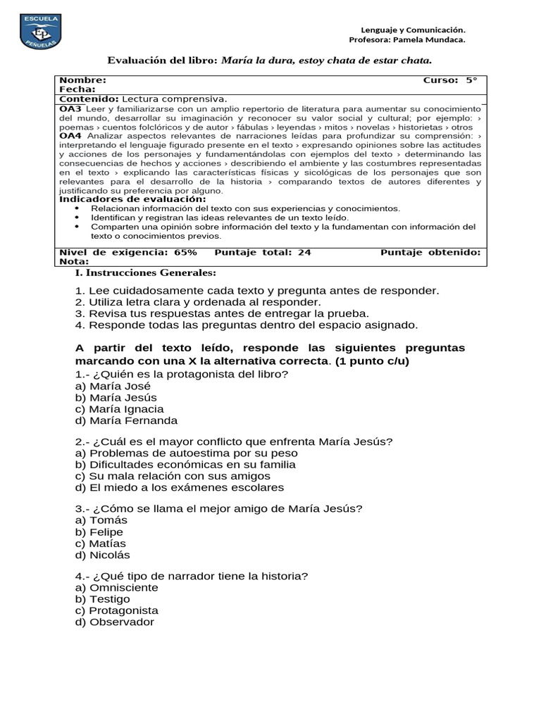 Evaluación de "María la dura" | PDF