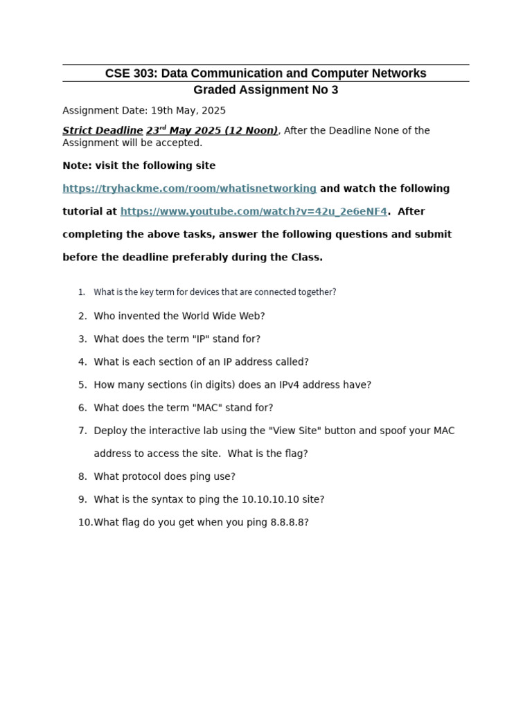 2025AssignmentNo 3 | PDF