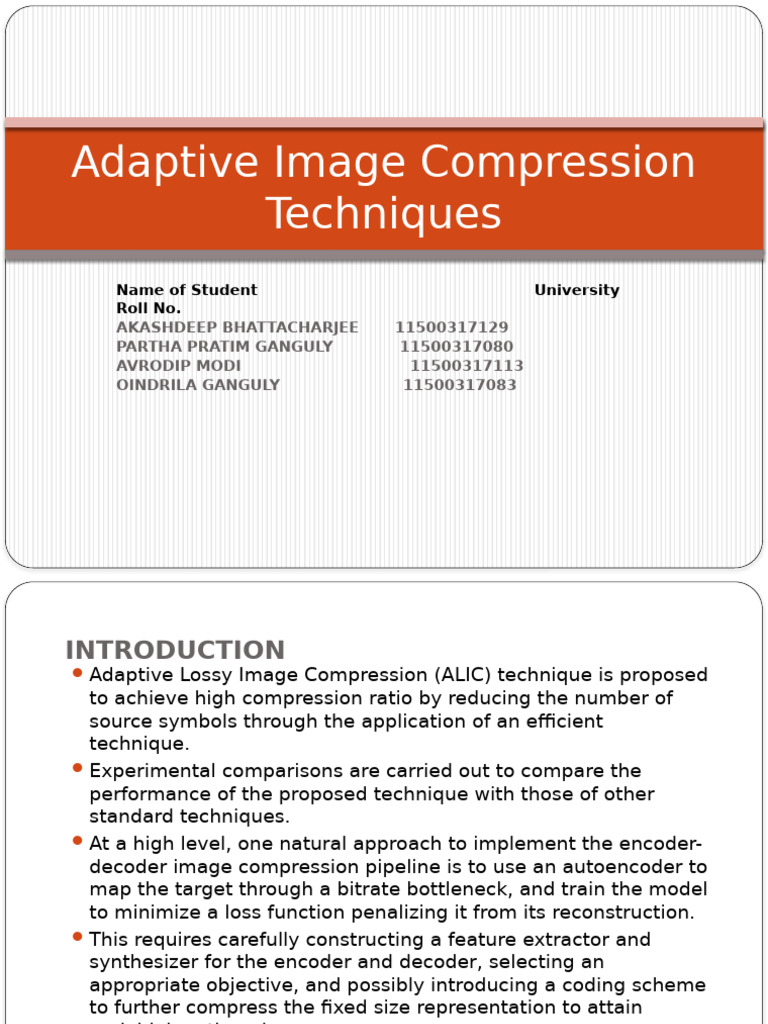 Adaptive Image Compression Techniques | PDF | Data Compression | Telecommunications Engineering