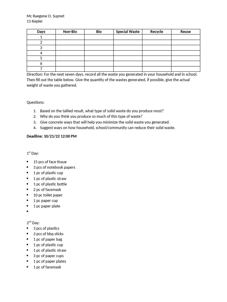 Personal Waste Tracking Guide | PDF