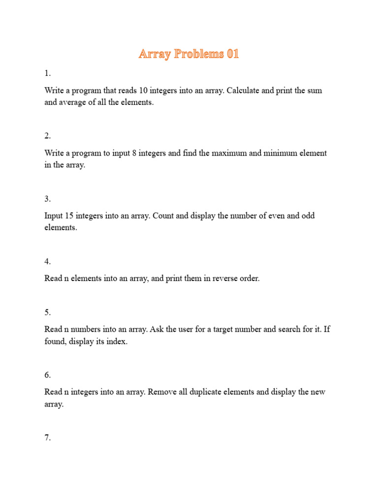 Array Problems 01 Pdf