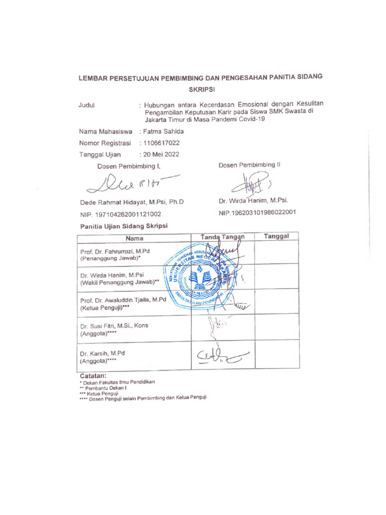 Fatma Sahida - Lembar Pengesahan Skripsi | PDF