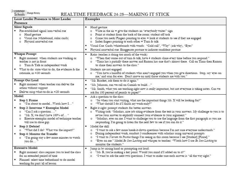 2B Real Time Feedback One Pager 24 25 v2 | PDF | Nonverbal ...