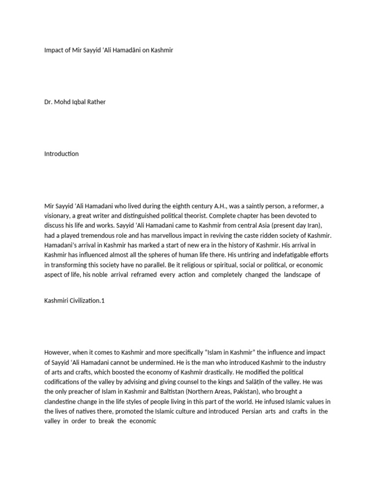 Mir Sayyid Ali Hamadani's Influence in Kashmir | PDF | Sufism