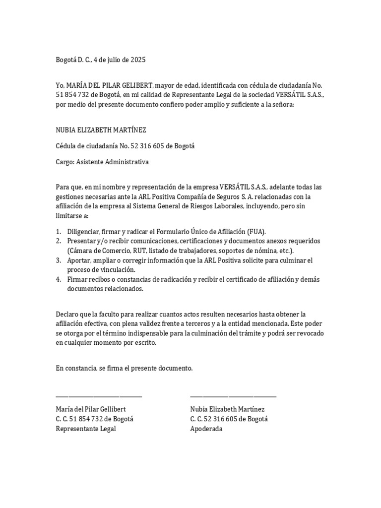 Carta Poder Versatil ARL Positive | PDF