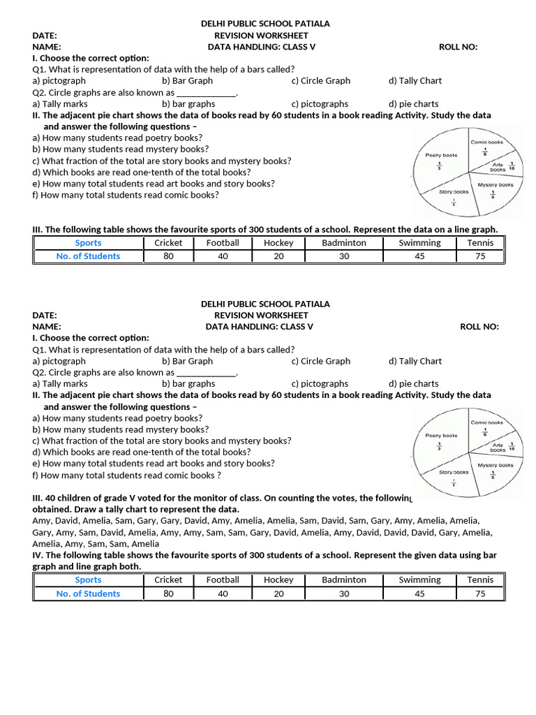 Class 5 Data Handling Worksheet | PDF | Infographics | Graph Theory