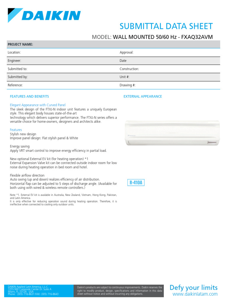 Fxaq32avm (Submittal) | PDF | Electrical Engineering | Equipment