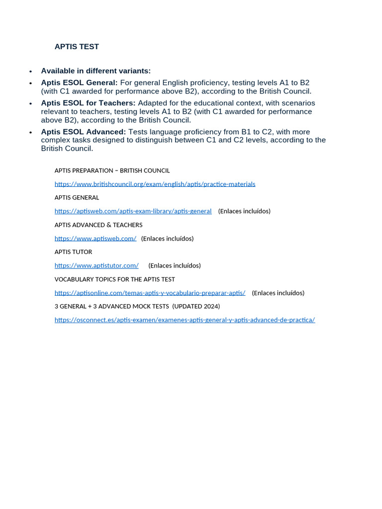 Aptis Test Links | PDF