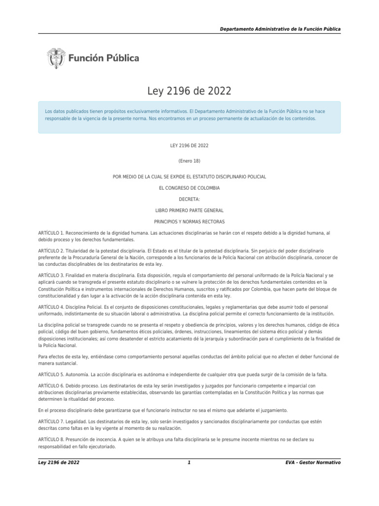 Ley. 2196 Del 2022 | PDF