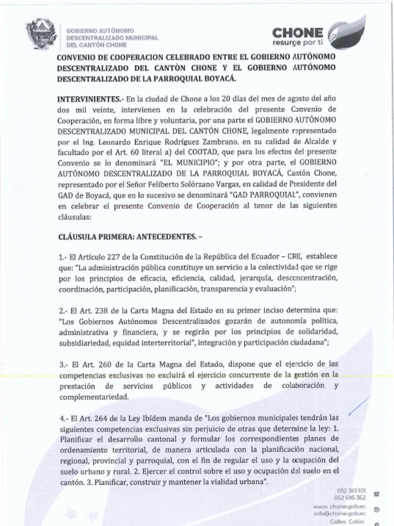 Convenio Gad Chone y Gadpr Boyaca | PDF