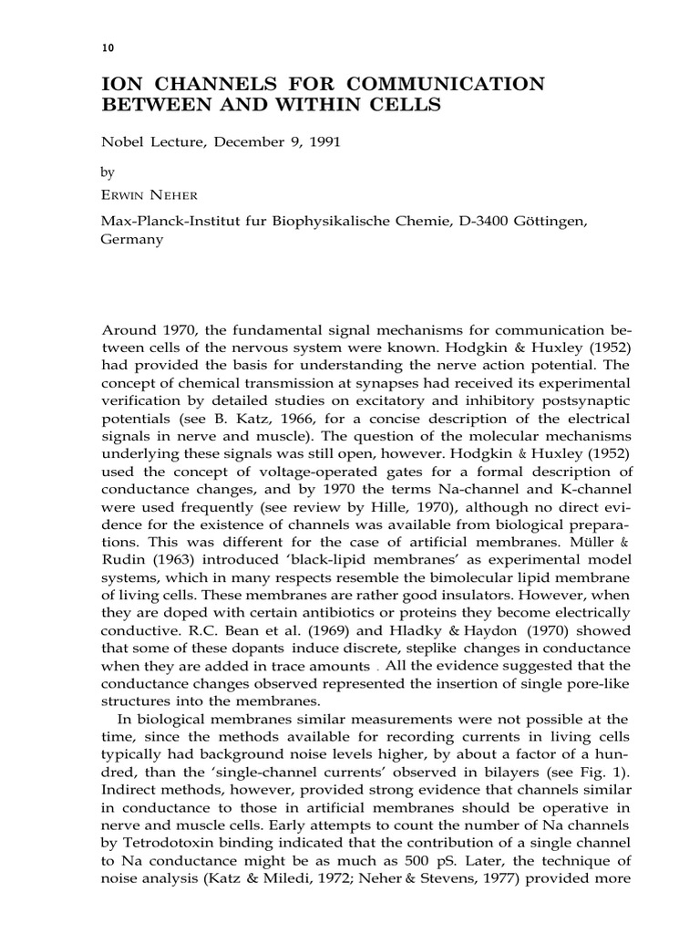 Ion Channels in Cell Communication | PDF | Biophysics | Biology