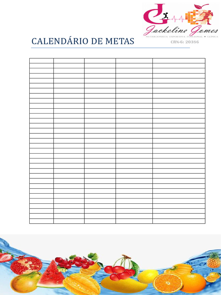 Calendário de Metas para Imprimir | PDF