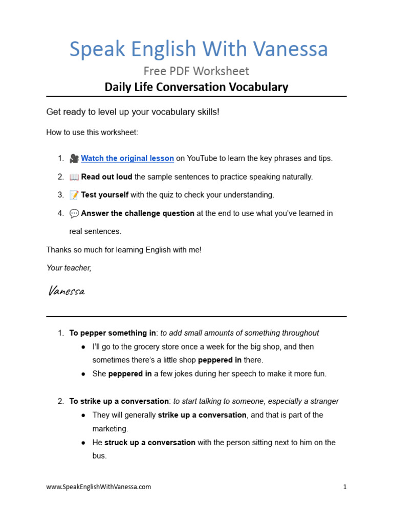 Daily English Conversation Vocabulary Guide | PDF