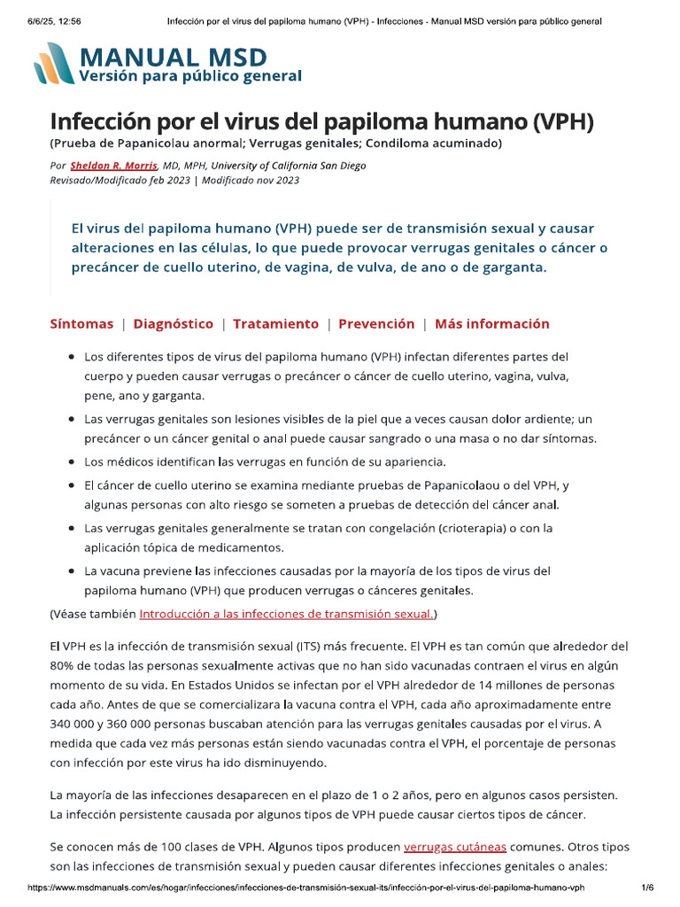 Infección Por El Virus Del Papiloma Humano (VPH) | PDF