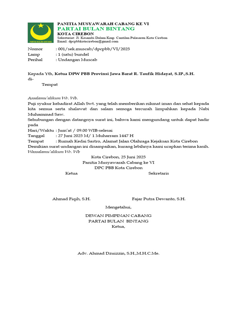 Undangan Muscab PBB di Cirebon | PDF