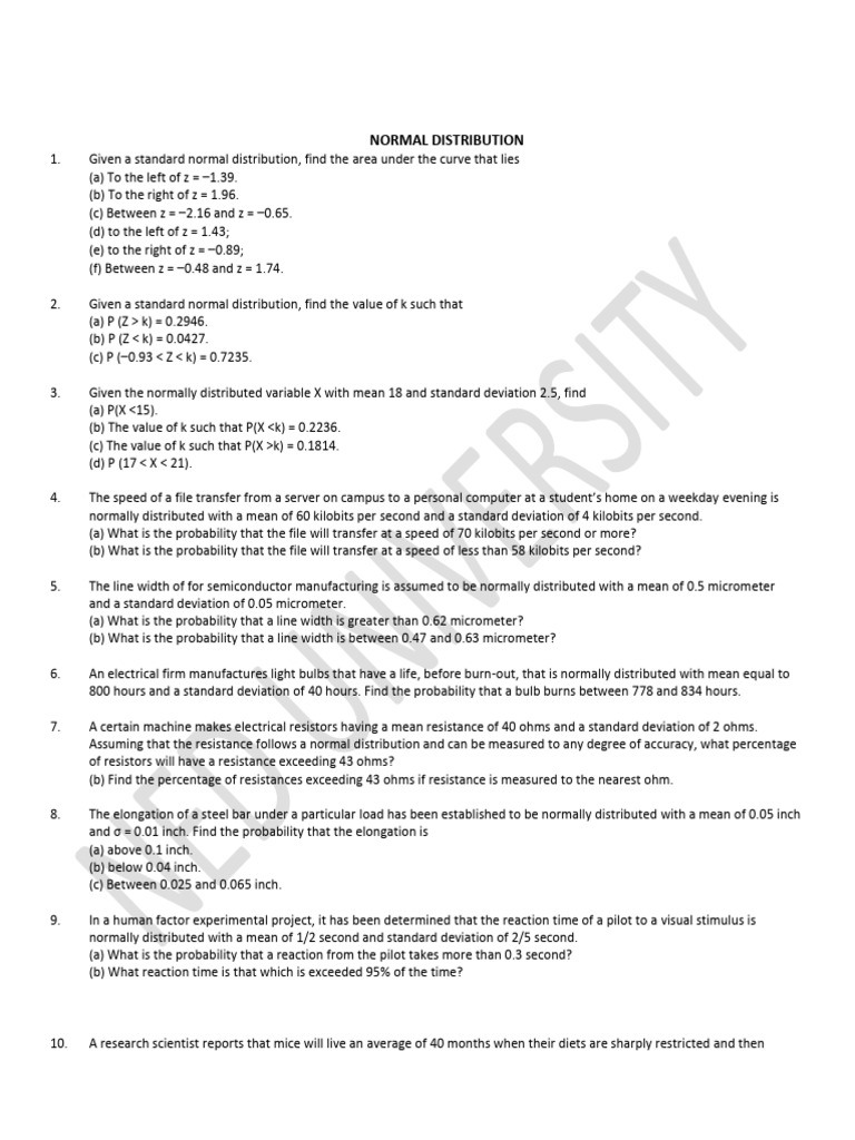 Normal Distribution Handout | PDF | Normal Distribution