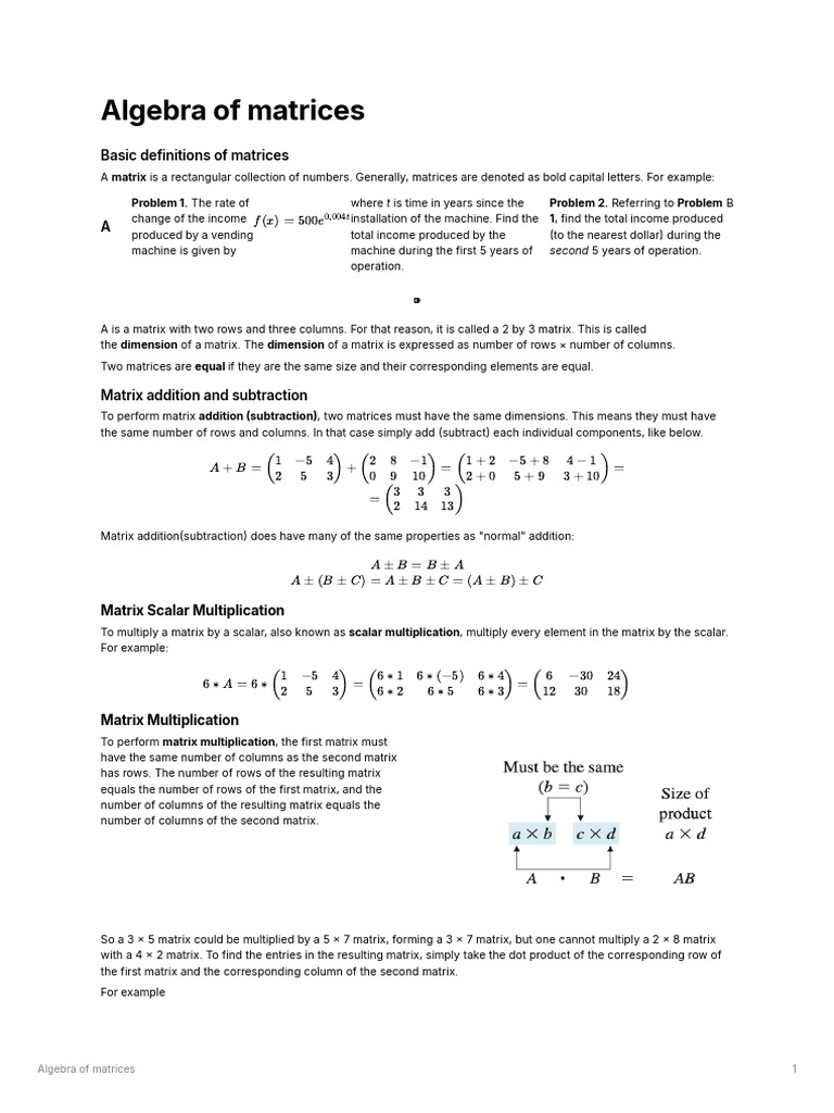 Understanding Matrix Algebra Basics | PDF | Matrix (Mathematics) | Algebra