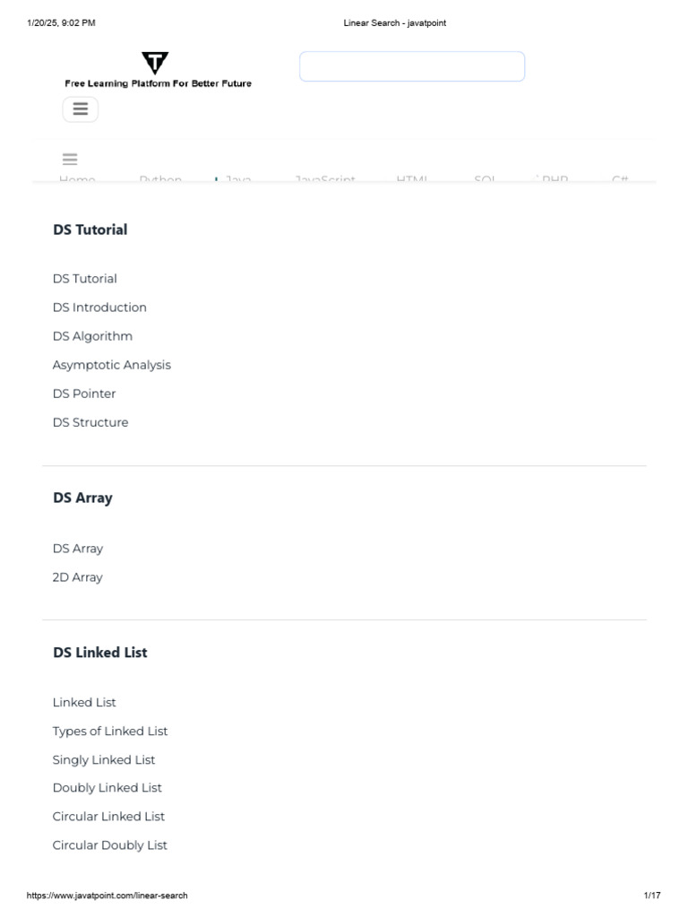 Linear Search - Javatpoint | PDF | Computer Programming | Algorithms And Data Structures