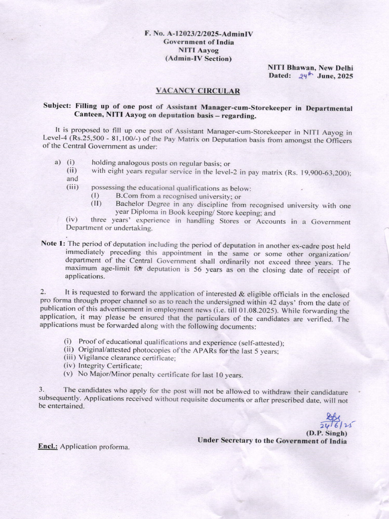 Assistant Manager-Cum-Storekeeper Vacancy | PDF