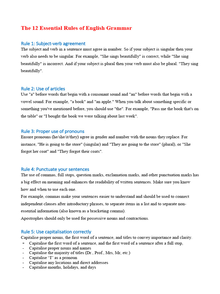 Essential English Grammar Rules | PDF | Verb | Grammatical Number