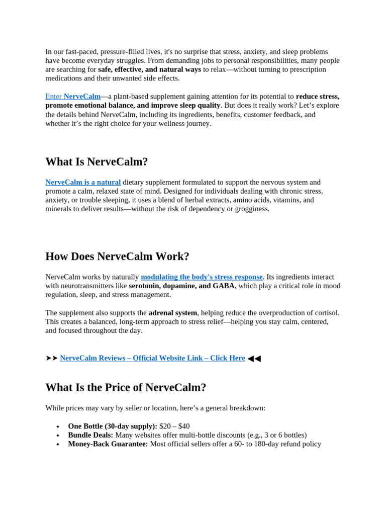 NerveCalm Reviews: Full Ingredient Breakdown | PDF | Dietary ...