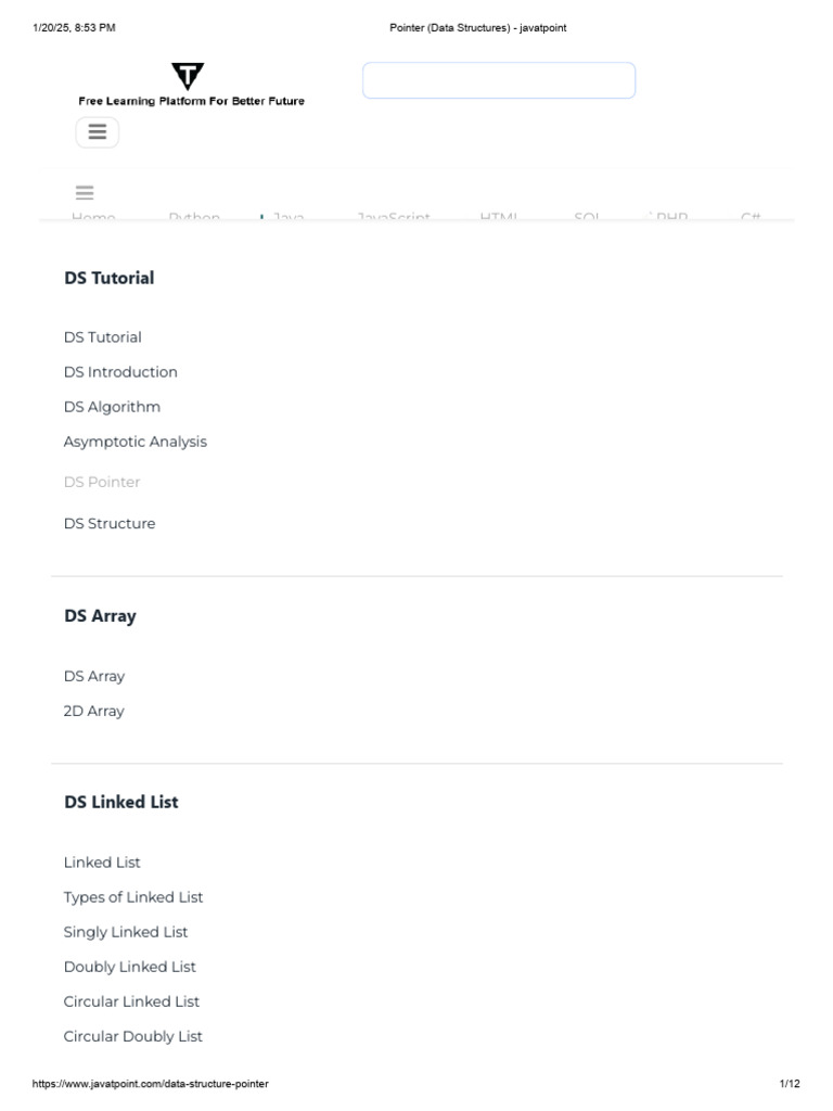 Pointer (Data Structures) - Javatpoint | PDF | Pointer (Computer Programming) | Software Development