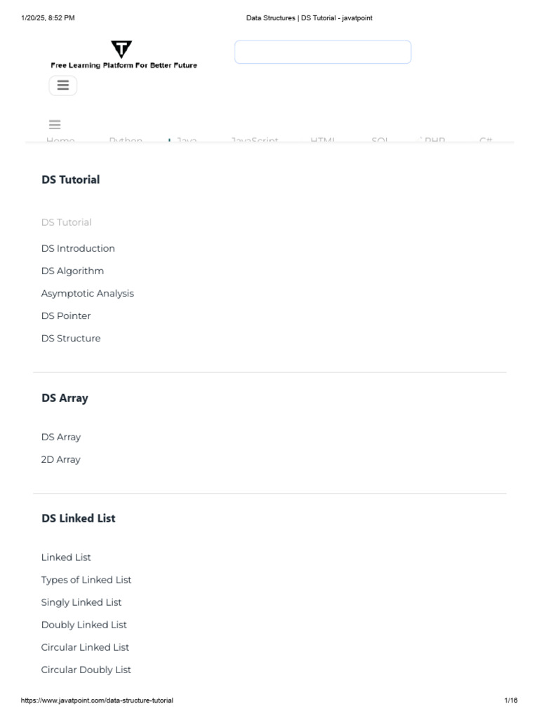 Data Structures - DS Tutorial - Javatpoint | PDF | Data Structure | Pointer (Computer Programming)