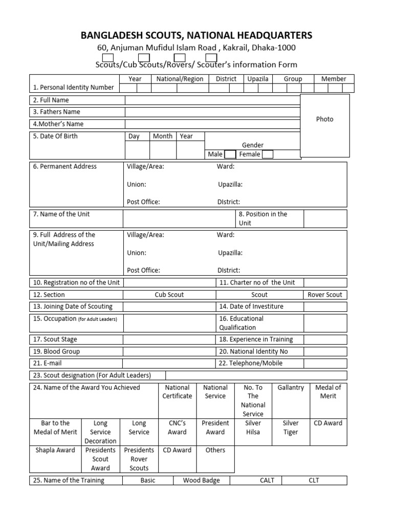Editable Scouts Cub Scouts Rovers Scouter's Information Form | PDF ...