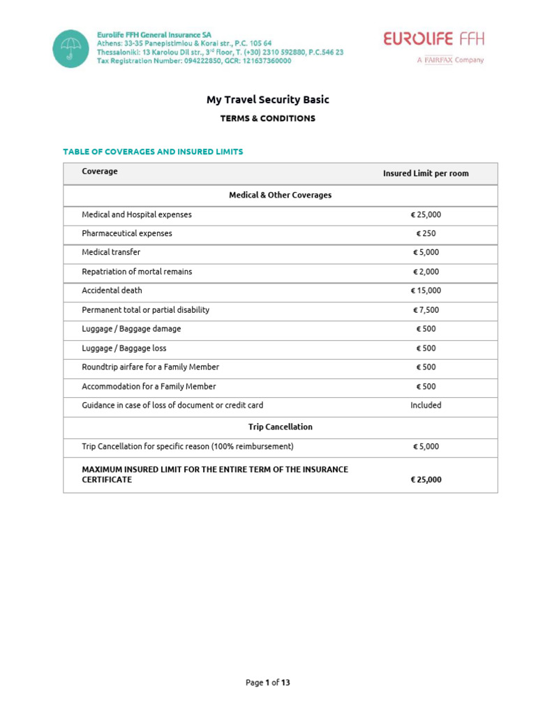 My Travel Security Basic - en Eurolife | PDF | Insurance | Hospital