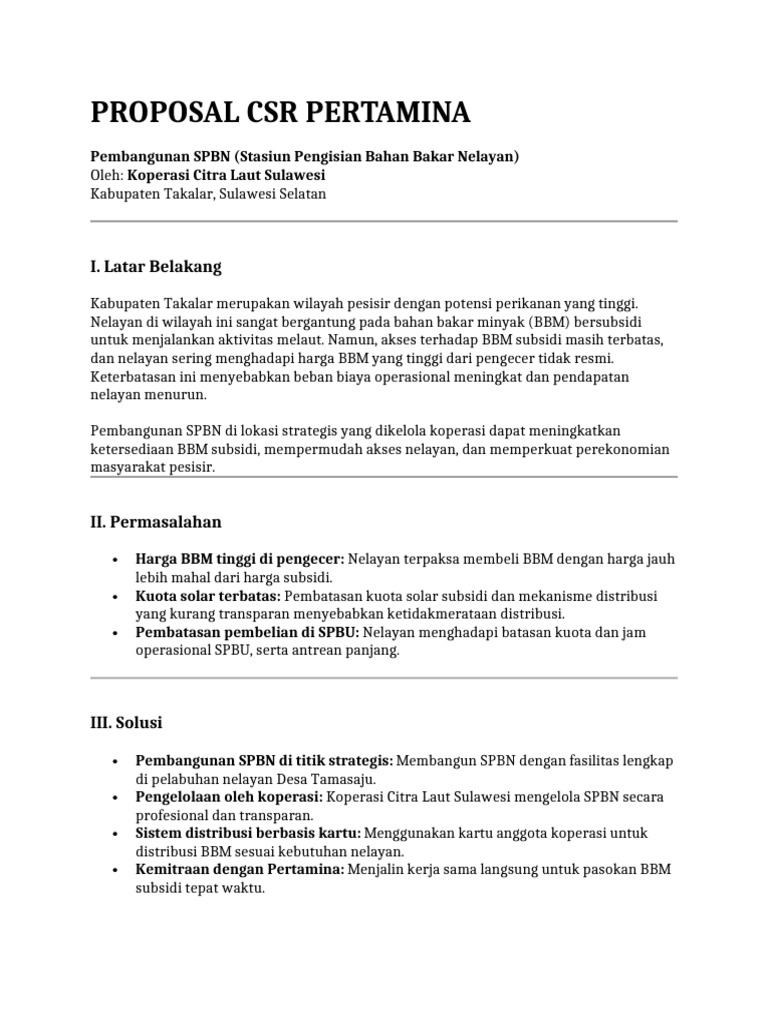 Proposal CSR Pertamina | PDF