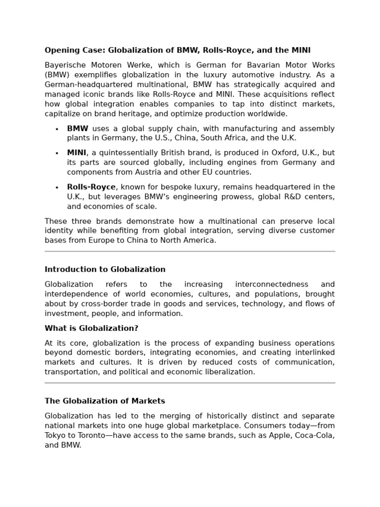 Globalization of BMW, Rolls-Royce, MINI | PDF | Globalization | Bmw