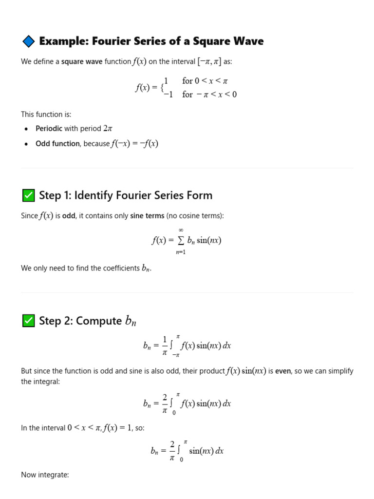 Fourier Series of a Square Wave | PDF | Fourier Transform | Fourier Series