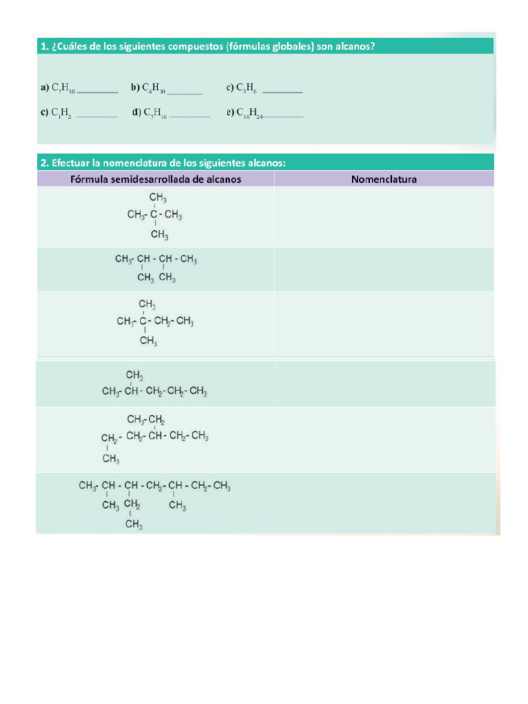 Alcanos Ejercicios | PDF