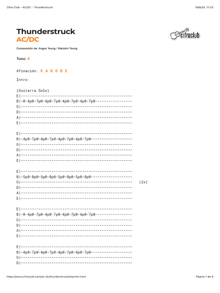 AC:DC - Thunderstruck | PDF | Popular Music | Recorded Music