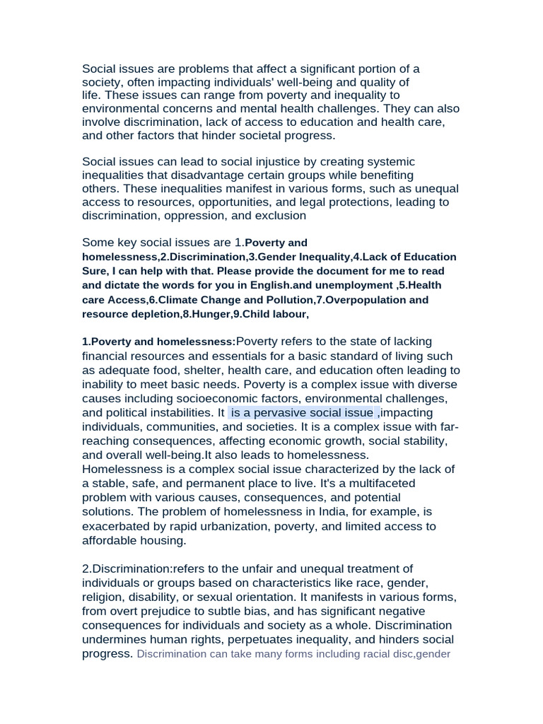 Overview of Key Social Issues | PDF | Poverty | Poverty & Homelessness