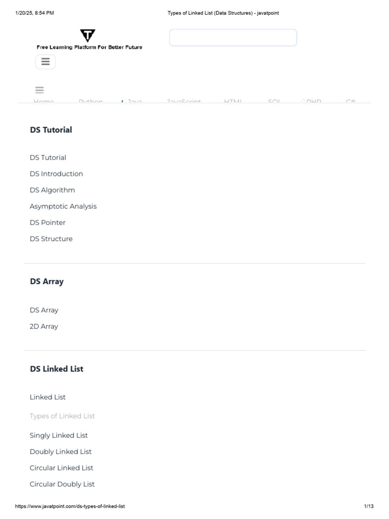 Types of Linked List (Data Structures) - Javatpoint | PDF | Pointer (Computer Programming ...