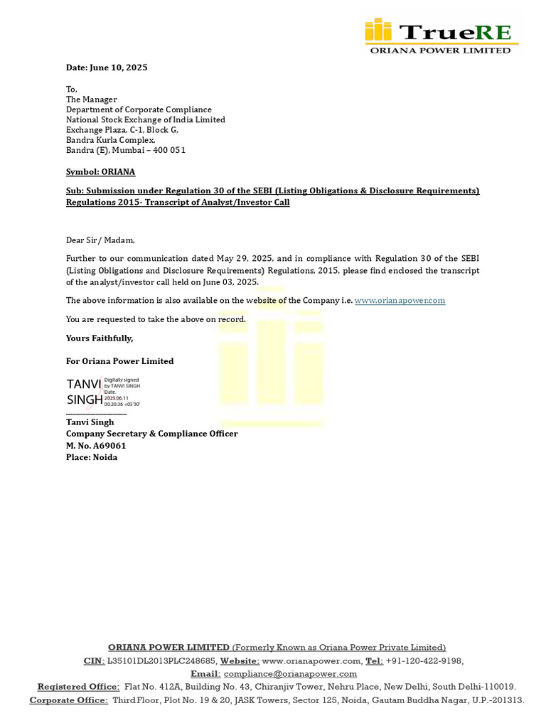 Oriana Power Investor Call Transcript | PDF | Solar Power | Wind Power