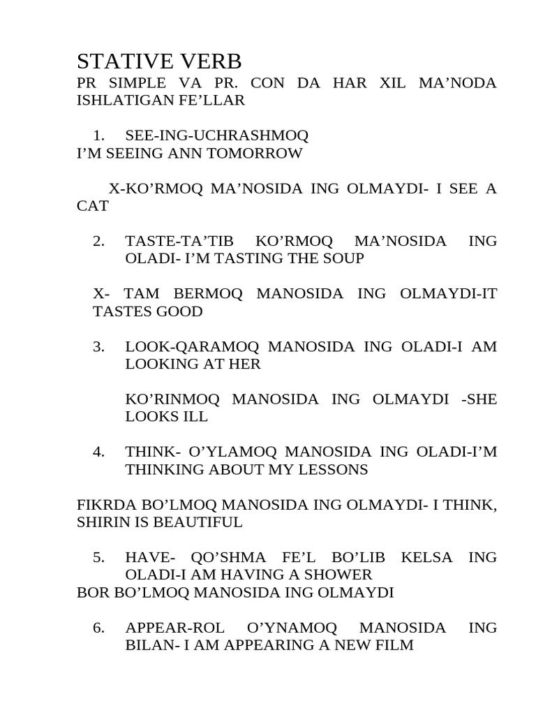 Stative Verb Pdf